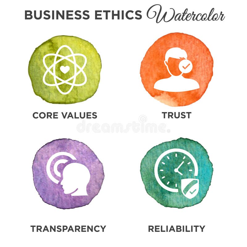 Business Ethics Solid Icon Set W Honesty, Integrity, Commitment, and ...