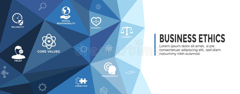 Business Ethics Web Header Banner with Values and Integrity Icons Stock ...