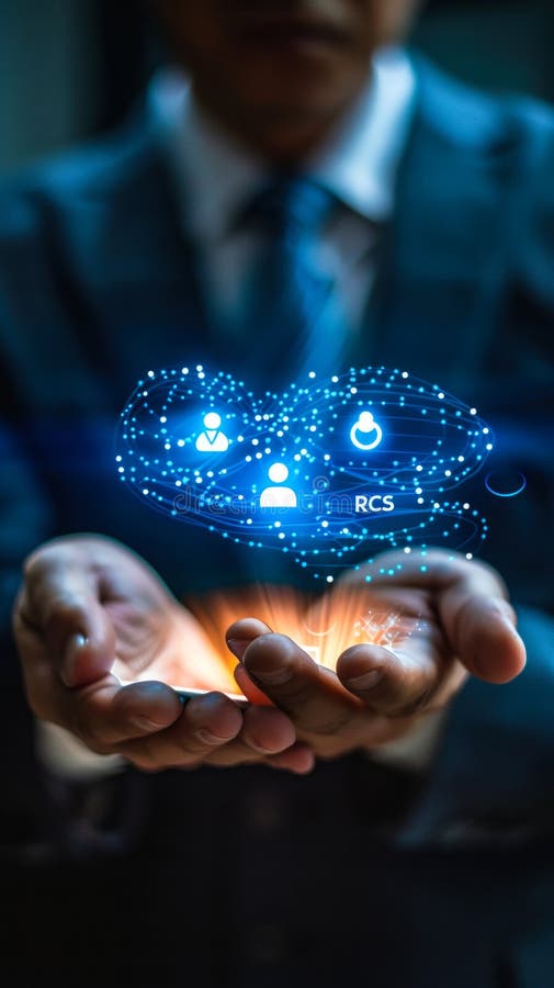 Business Executive Interacting with Rich Communication Services RCS ...