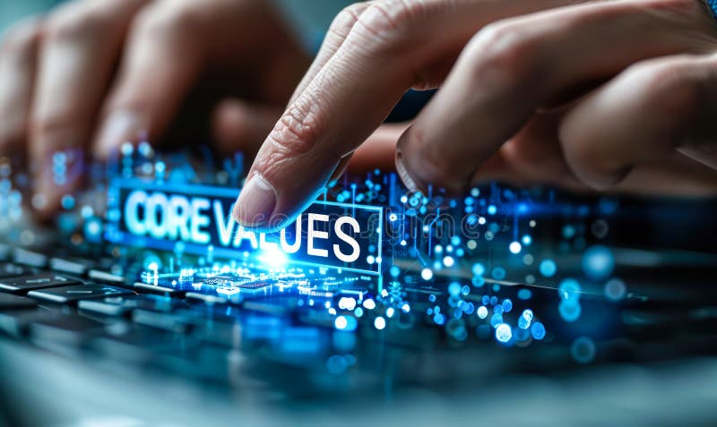 Business Executive Interfacing with a Digital Screen Highlighting Core ...