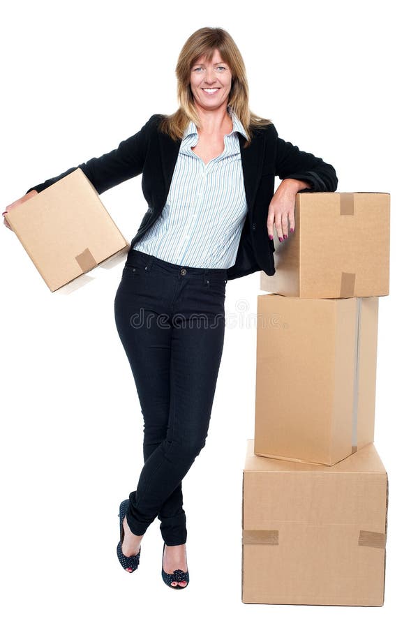 Female Executive Holding Cartons Stock Photos - Free & Royalty-Free ...