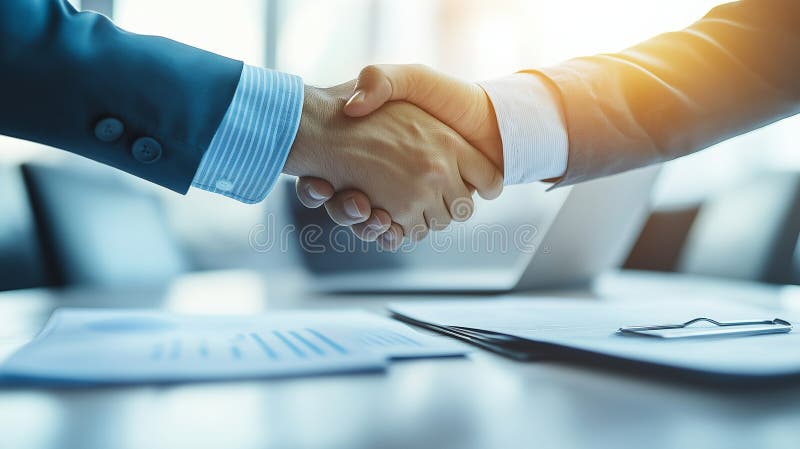 Business Shaking Hands with a Client Over a Conference Table, with ...