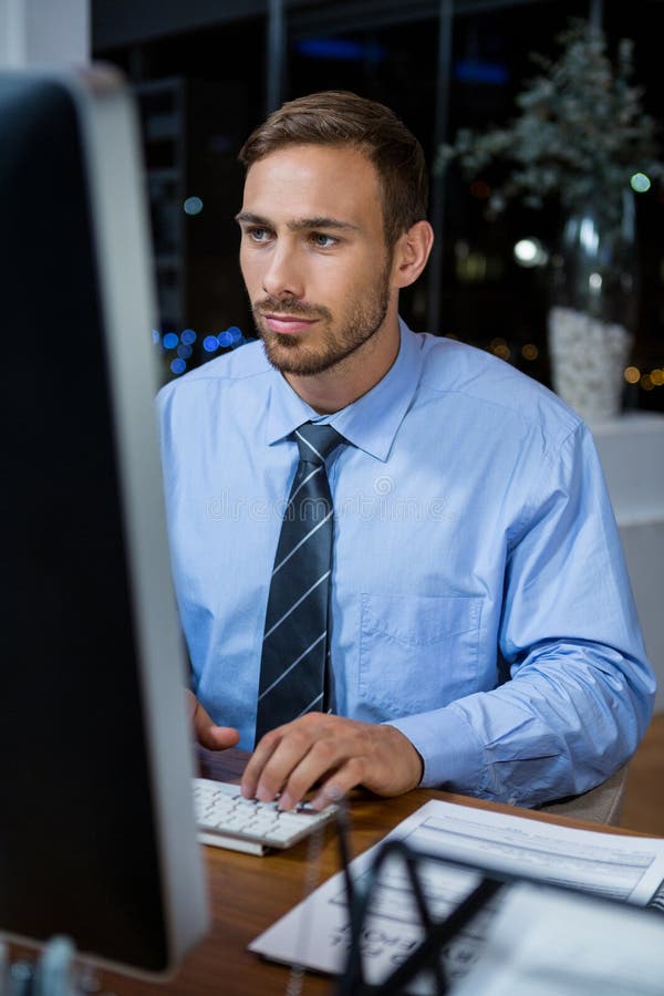 Business Executive Working on Computer in Office Stock Photo - Image of ...
