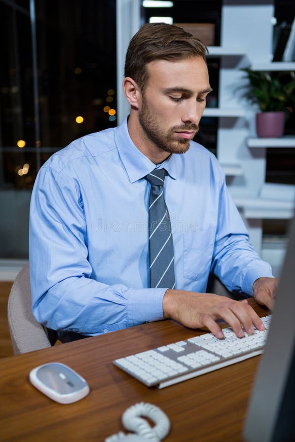 Business Executive Working on Computer in Office Stock Image - Image of ...