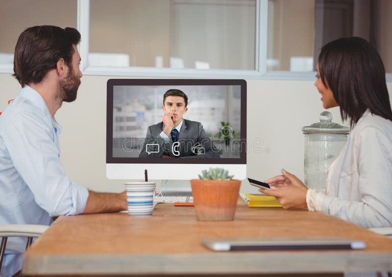 Business Executives Having Video Call with Colleague on Desktop ...