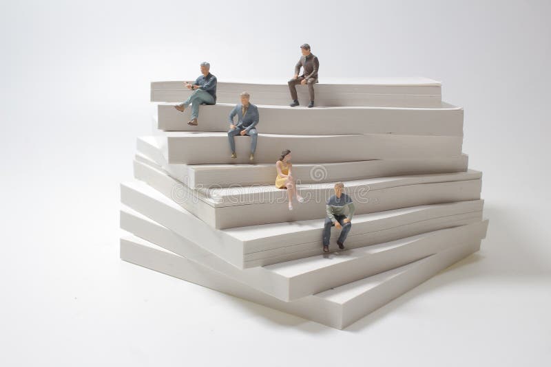 A Business Figure Sit on Step of Paper Stack. Growth in Business ...