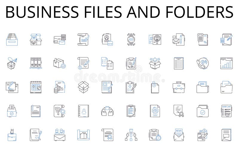 Business Files and Folders Outline Icons Collection. File, Folder, Document, Report, Spreadsheet ...