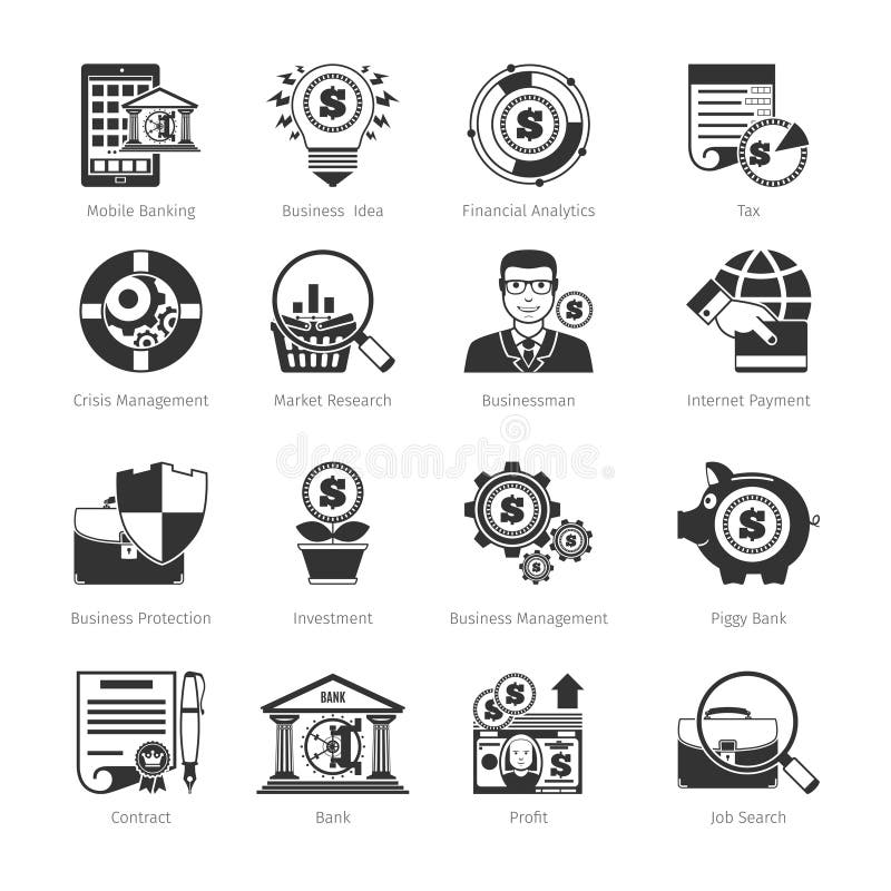 Business and Finance Black Icons Stock Vector - Illustration of icon ...