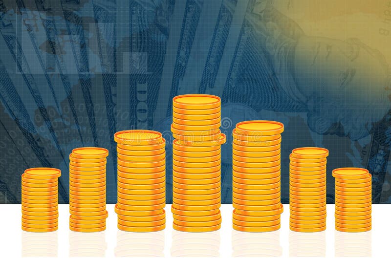 Business and Finance Blue Background with Stack of Golden Coins Stock ...
