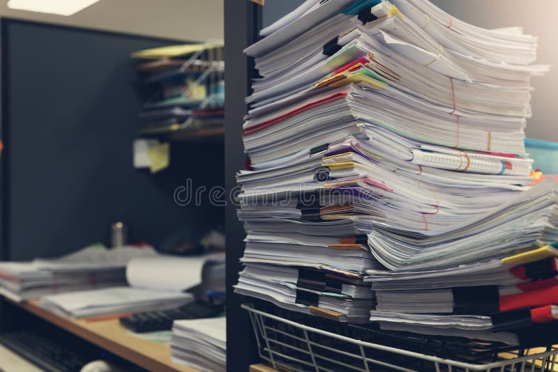 Business and Finance Concept of Office Working, Pile of Unfinished ...