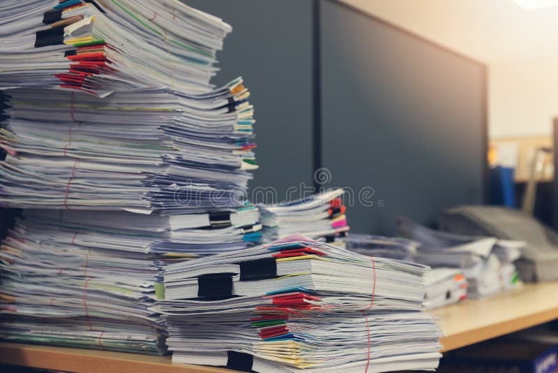 Business and Finance Concept of Office Working, Pile of Unfinished ...