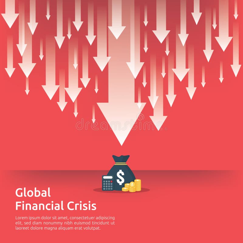 Business Finance Crisis Concept. Money Fall Down with Arrow Decrease Symbol. Economy Stretching ...