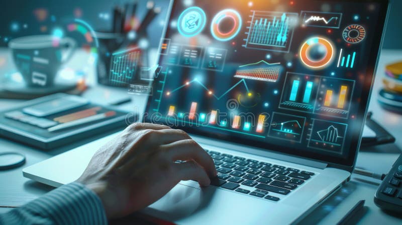 Business Analytics Laptop Data Visualization Financial Reporting Stock ...