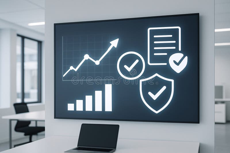 Business and Finance Data Displayed on a Monitor in an Office Setting ...
