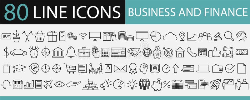 80 Business and Finance Web Icon Set. Outline Icon Collection. Vector ...