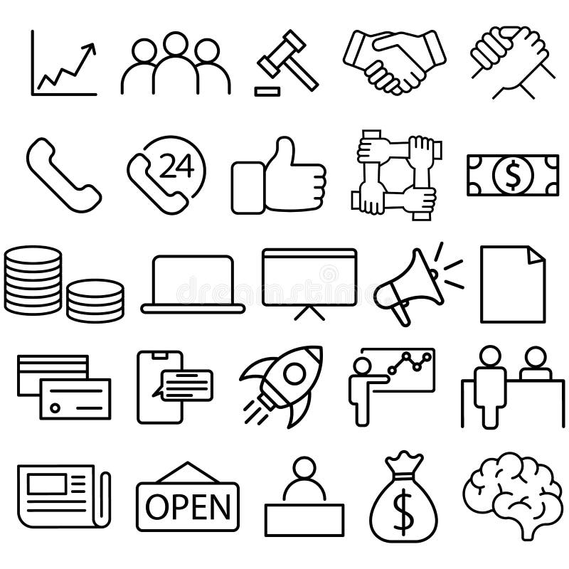 Business and Finance Web Icon Set. Outline Icon Collection Stock Vector ...