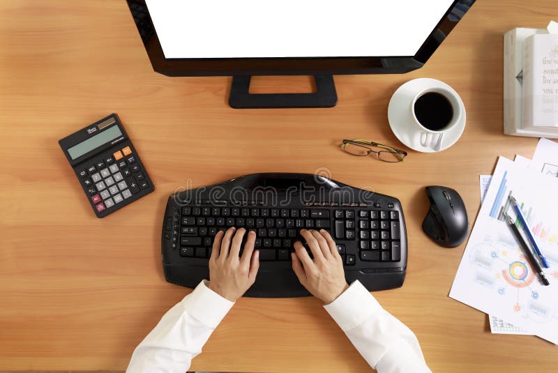 Business and Financial Concept Top View Hands of Business Women Use PC ...