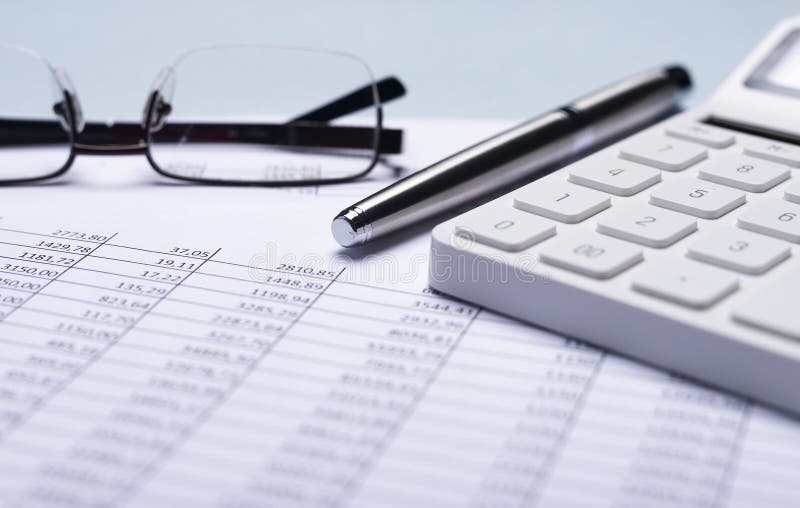 Business Financial Documents with Calculator. Accounting Concept Stock ...