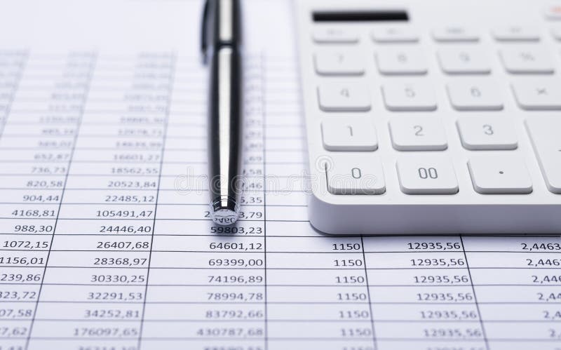 Business Financial Documents with Calculator. Accounting Concept Stock ...