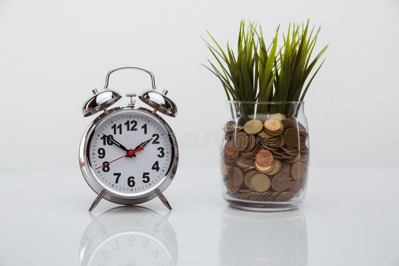 Business Financial Ideas Concept with Coins Stack and Alarmclock ...
