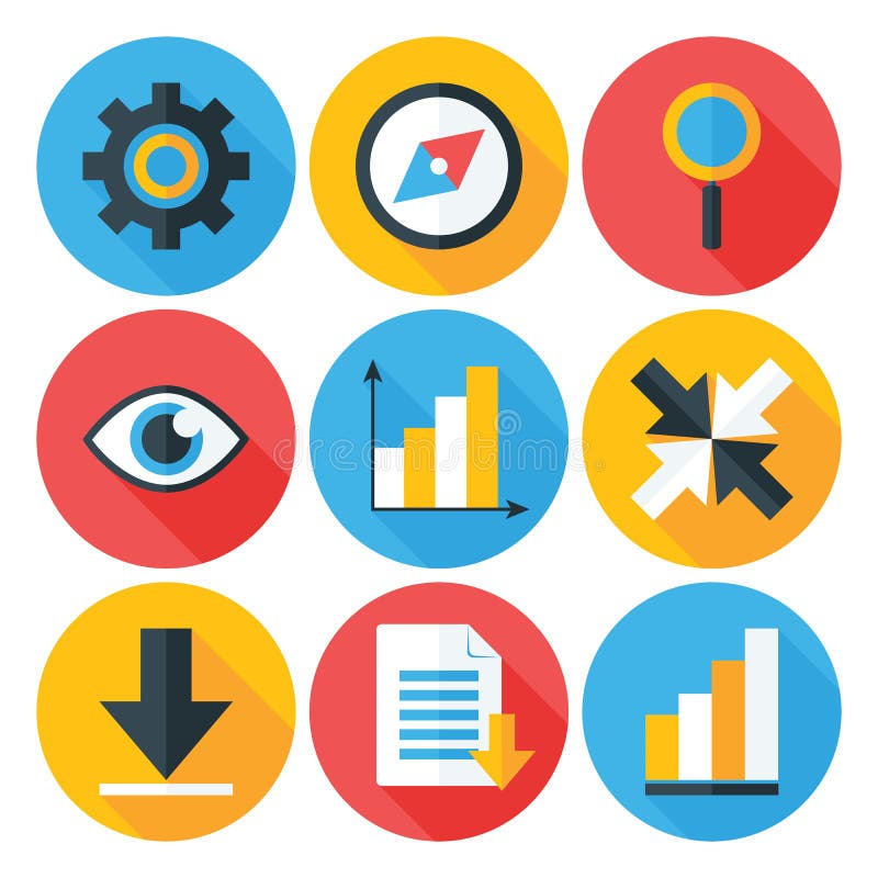 Business Flat Circle Icons Set with Long Shadows Stock Vector ...