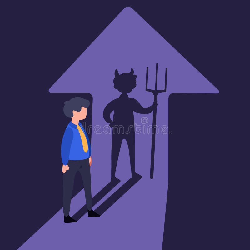 Business Flat Drawing Businessman with Devil of Shadow. Young Evil ...
