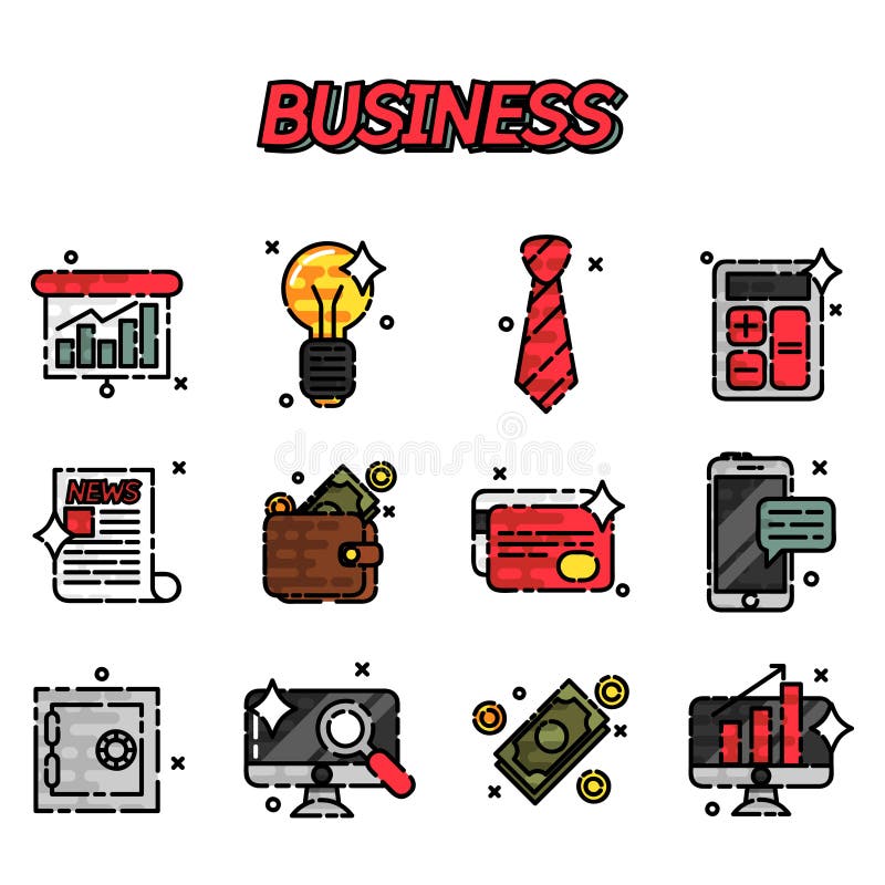 Business flat icons set stock vector. Illustration of card - 85363083