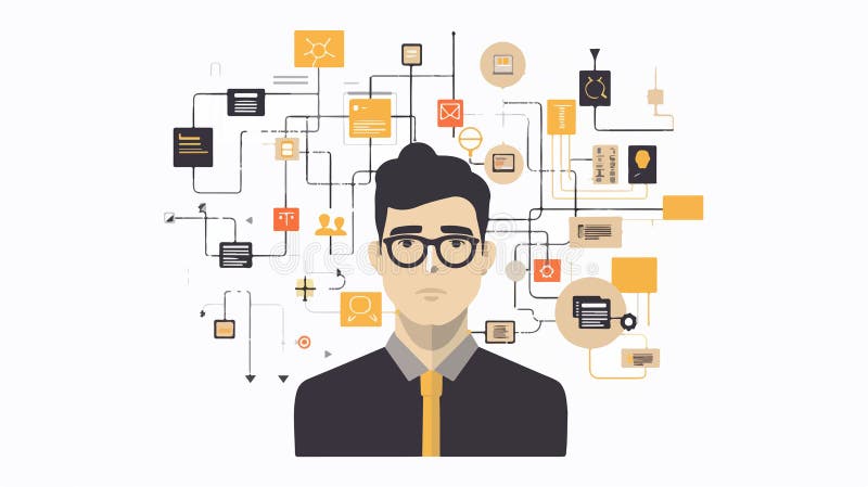 Business Flowchart With Man Working On Algorithmic Process Stock Vector Illustration Of