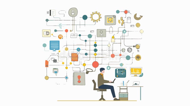 Business Flowchart With Man Working On Algorithmic Process Stock Illustration Illustration Of
