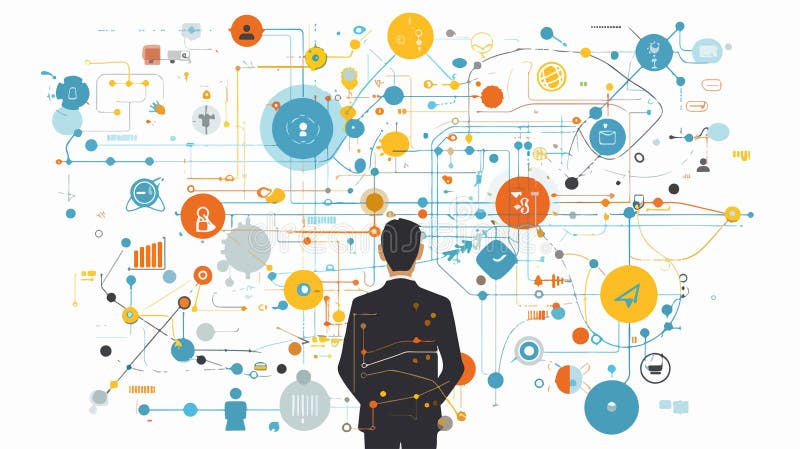 Business Flowchart With Man Working On Algorithmic Process Stock Illustration Illustration Of