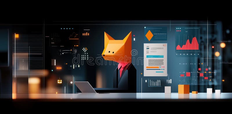 Business Fox: Low-Poly Animal in Futuristic Office Setting Analyzing ...