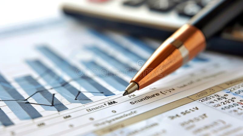 Business Frame on White Background with Pen and Financial Graphs for ...