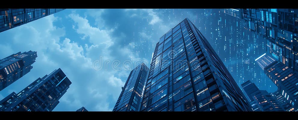 Business Futuristic Skyscraper Banner with Programm Code. Stock ...