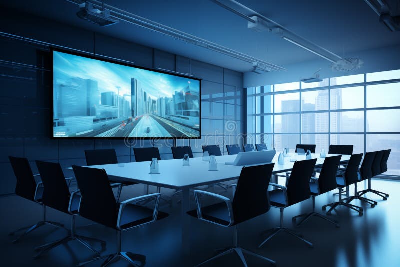 Business Gathering in Company Auditorium, with Conference Table and LED ...