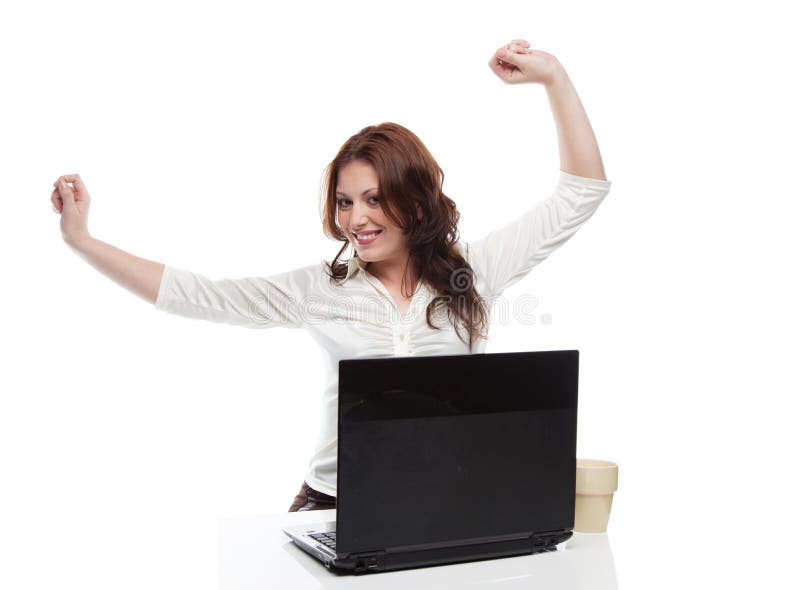 Business Girl Enjoys Successfully Done Work Stock Photo - Image of ...