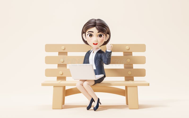 Business Girl Working with Computer, 3d Rendering Stock Illustration ...