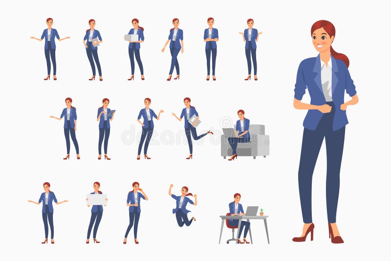 Business Girls Character Design. Action Set. Stock Illustration ...