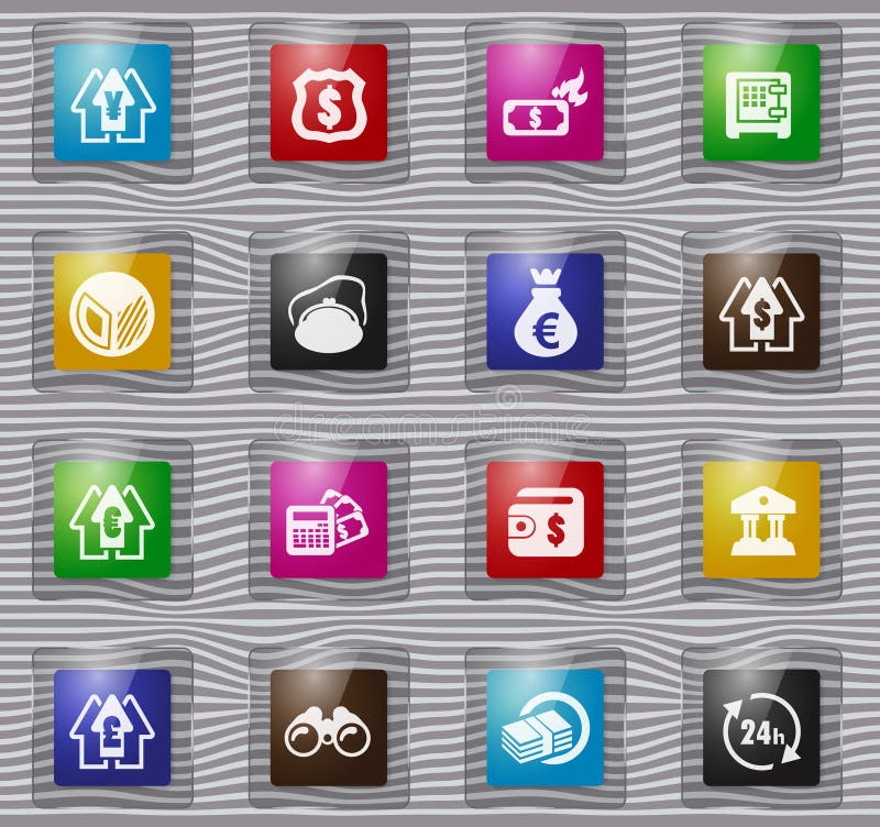 Business glass icons set stock vector. Illustration of data - 129257829