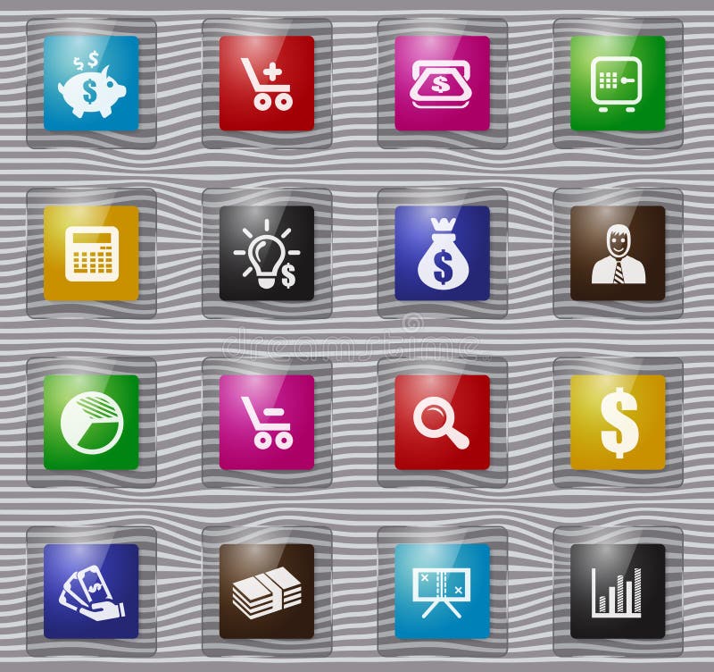 Business glass icons set stock vector. Illustration of blue - 129257838