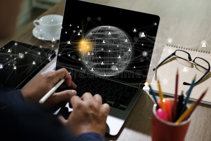 Business Global Internet Connection Businessman Using Phone on ...