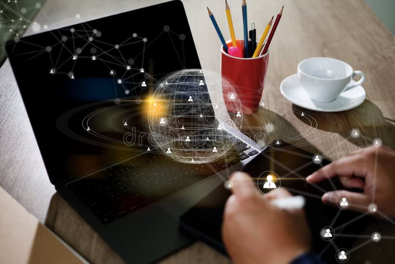 Business Global Internet Connection Businessman Using Phone on ...