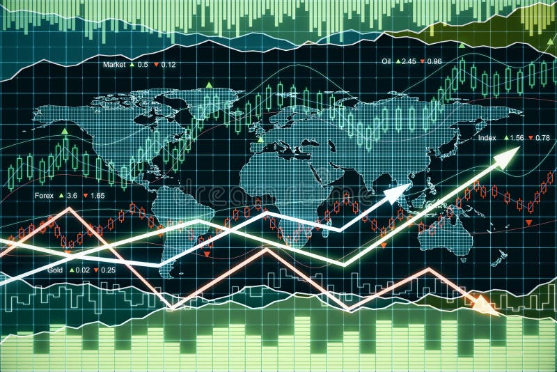 Business Graph with Arrows and World Map Stock Illustration ...