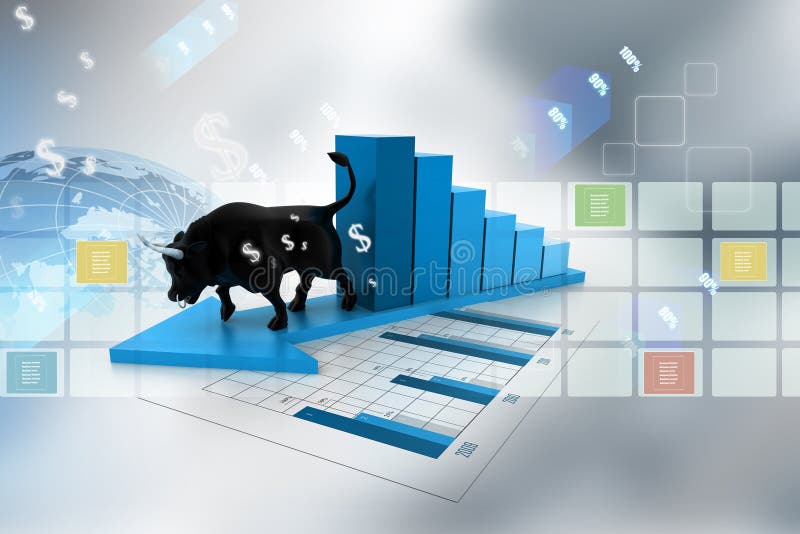 Business graph with bull stock illustration. Illustration of achieve ...