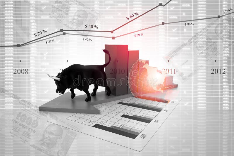Business graph with bull stock illustration. Illustration of analyst ...