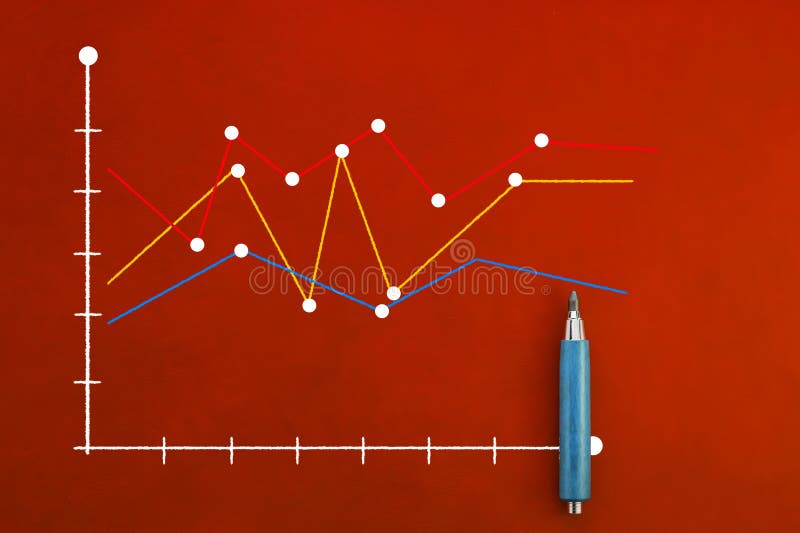 Business Graph Chart Analysis with Pencil on Red Background Stock Image ...