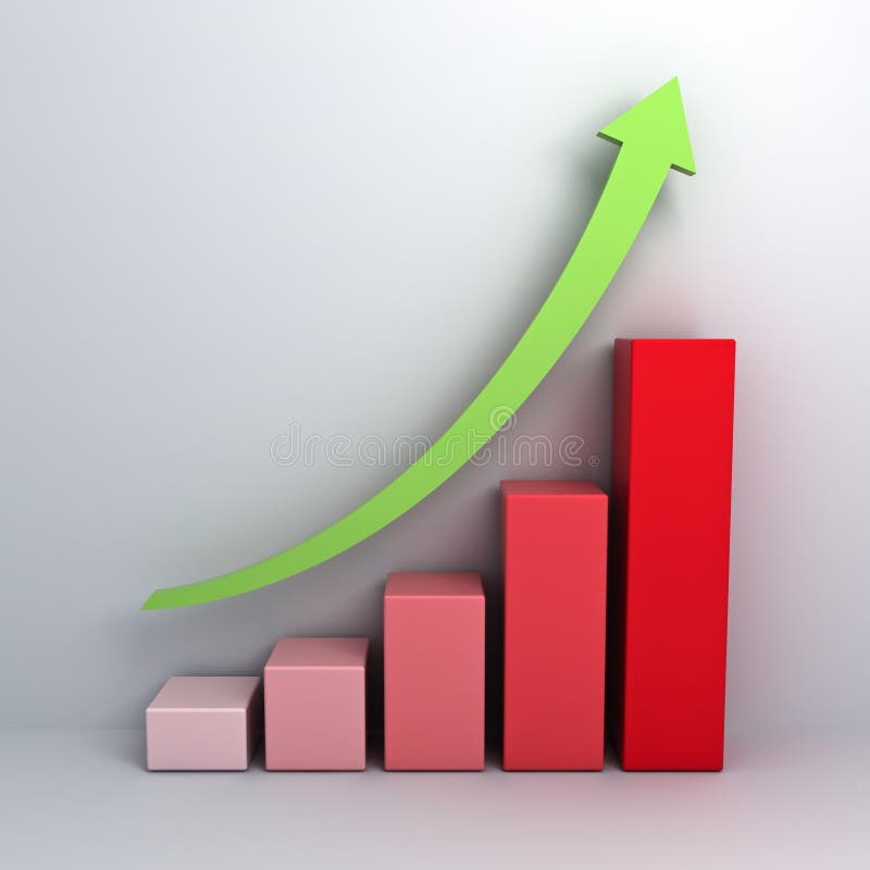 Business Graph Chart with Green Rising Arrow Over White Wall Background ...