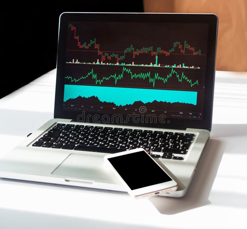 Business Graph and Chart at Laptop Screen with Smartphone with C Stock ...