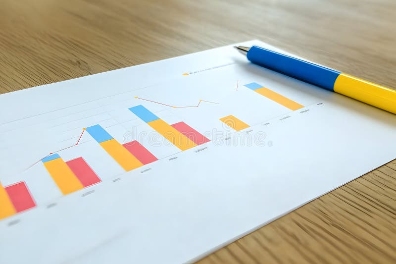 Business Graph Chart Report Pen on Wood Table Stock Illustration ...