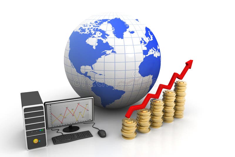 Business Graph with Computer Pc Stock Illustration - Illustration of ...