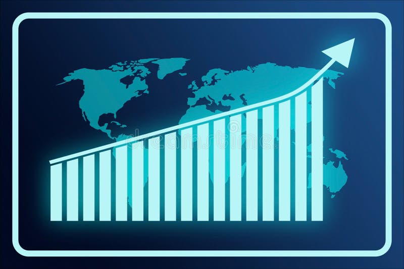 Business Graph with Growing Rising Arrow and World Map on Blue ...